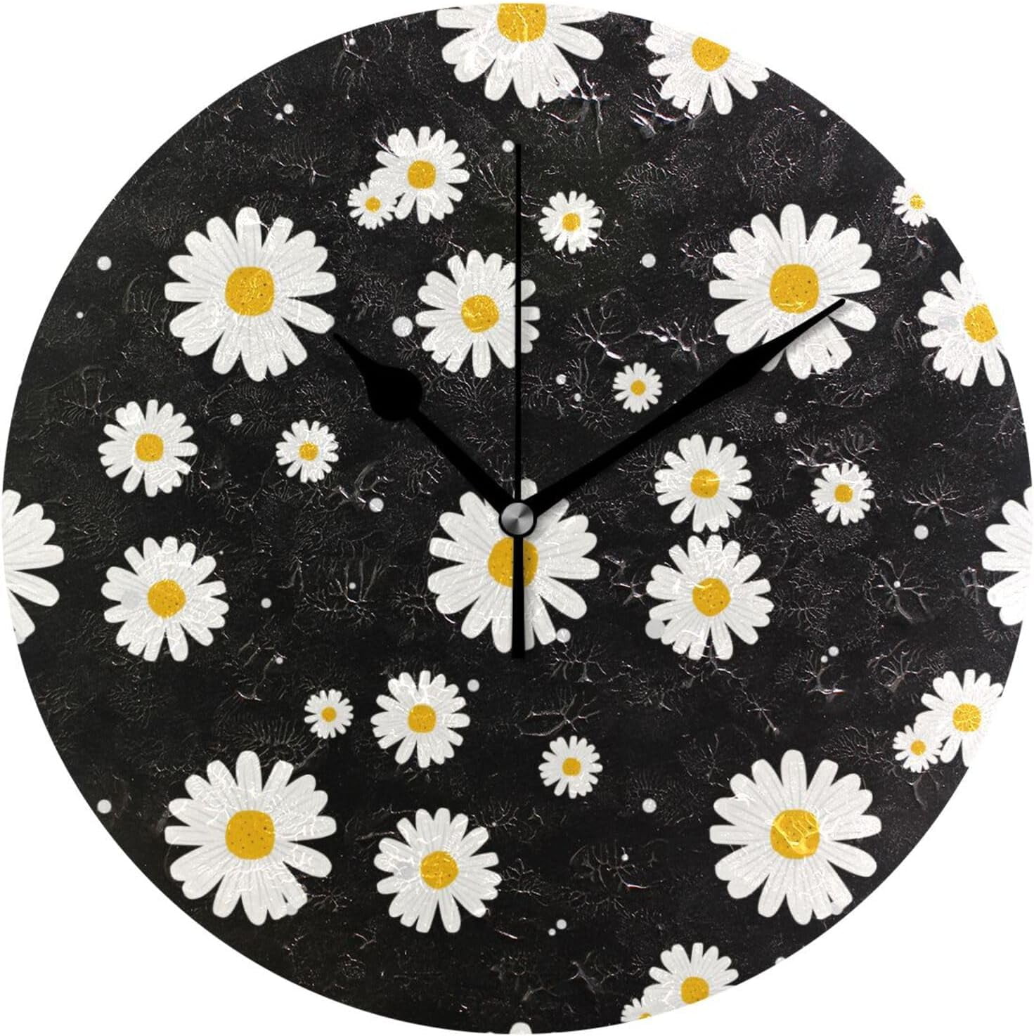 GZHJMY Round Digital Clock Black and White Daisy Creative Decorative ...
