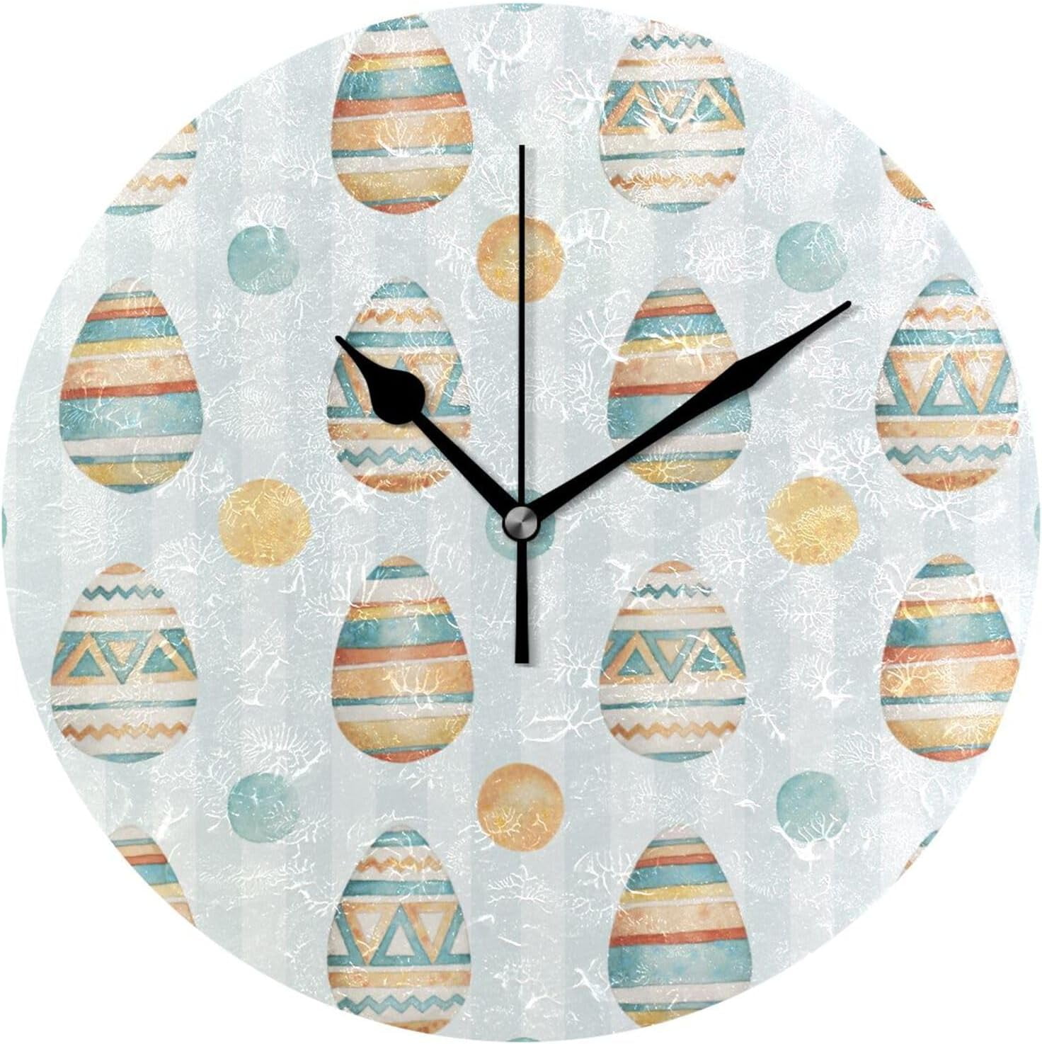 GZHJMY Round Digital Clock Blue Cartoon Easter Eggs Creative Decorative ...
