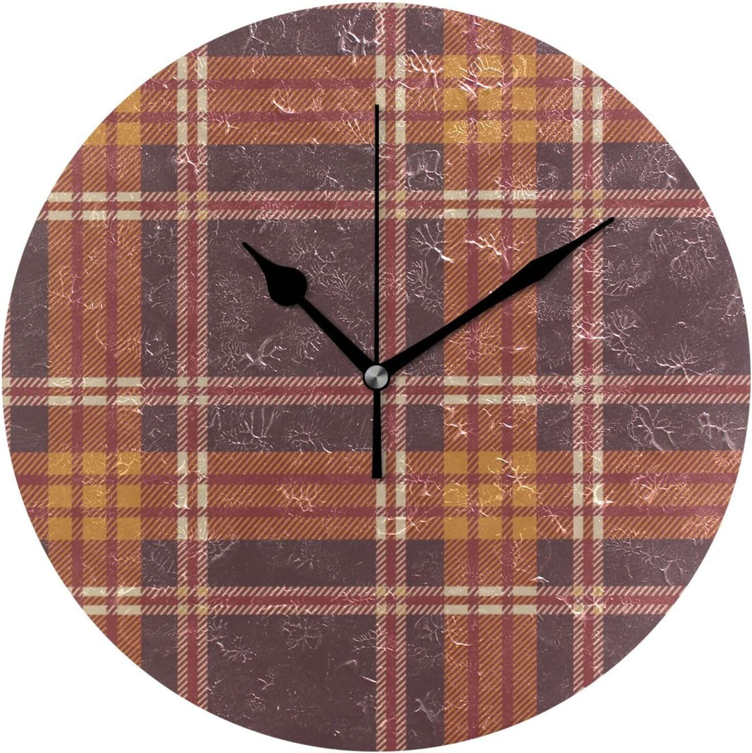 GZHJMY Round Digital Clock Brown Plaid 0 Creative Decorative Quiet Not ...