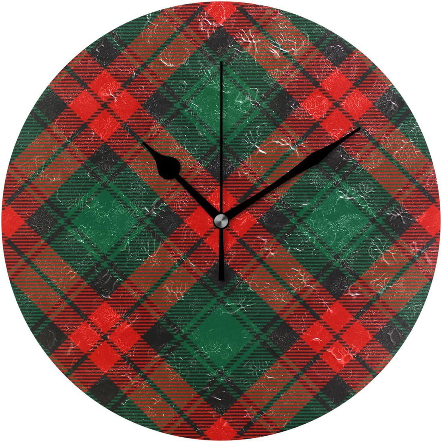 GZHJMY Round Digital Clock Christmas Red Plaid Creative Decorative ...