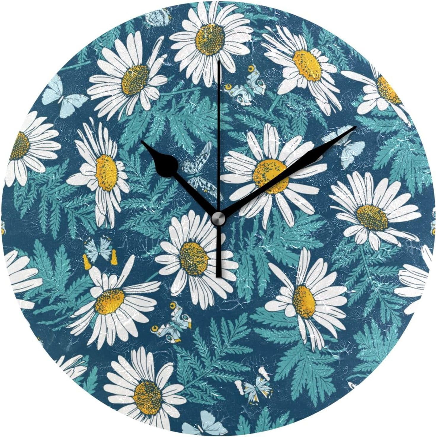 GZHJMY Round Digital Clock Daisy Butterfly Creative Decorative Quiet ...
