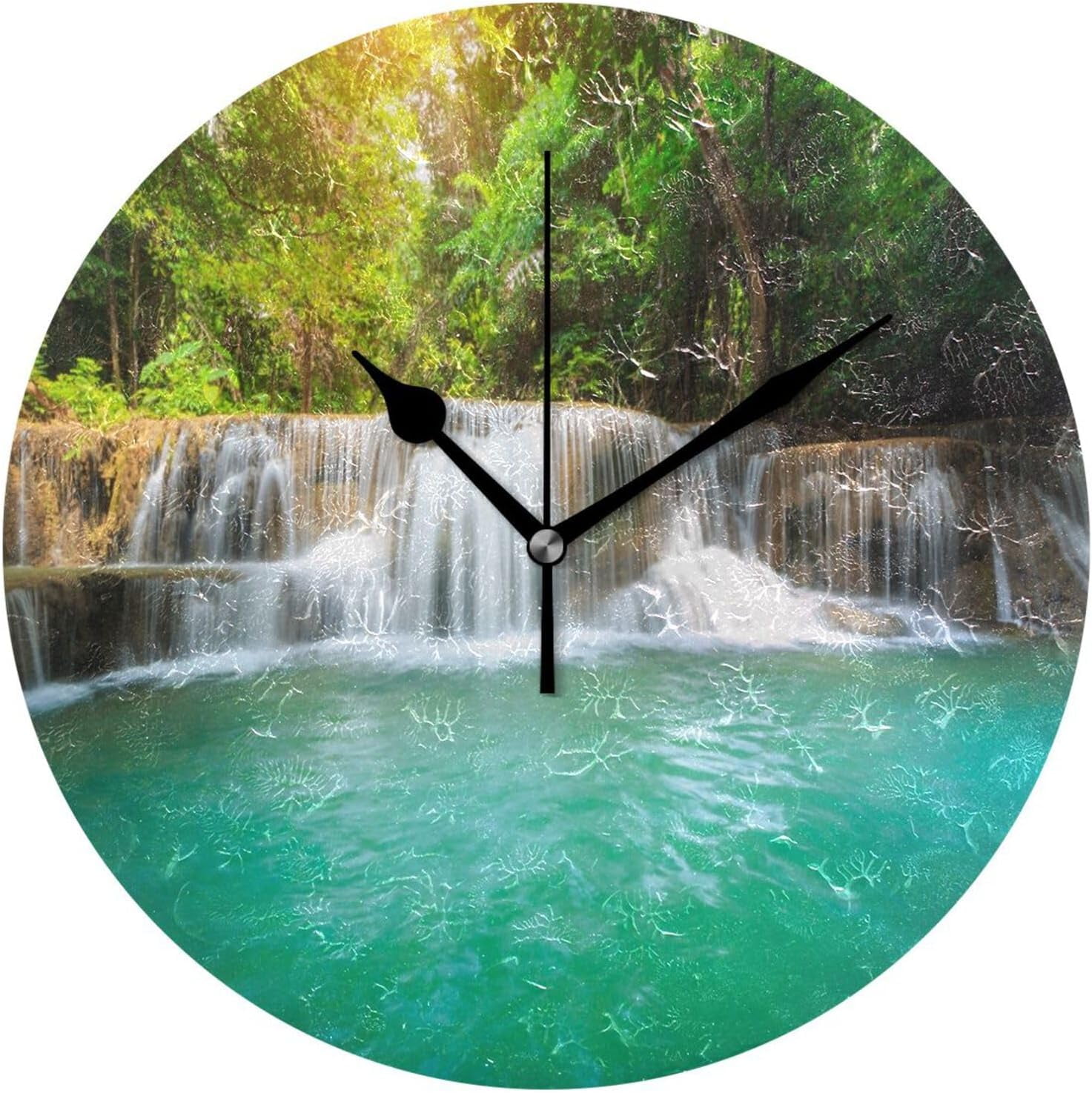 GZHJMY Round Digital Clock Forest Waterfall Creative Decorative Quiet ...
