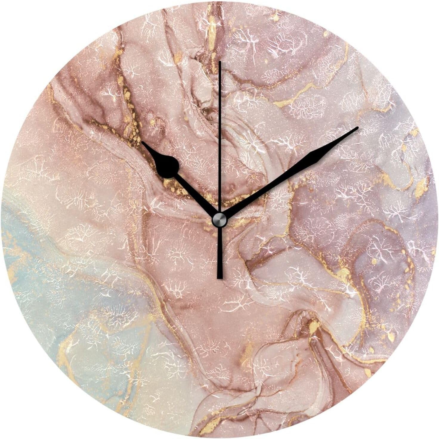 GZHJMY Round Digital Clock Gold Pink Marble Texture Creative Decorative ...