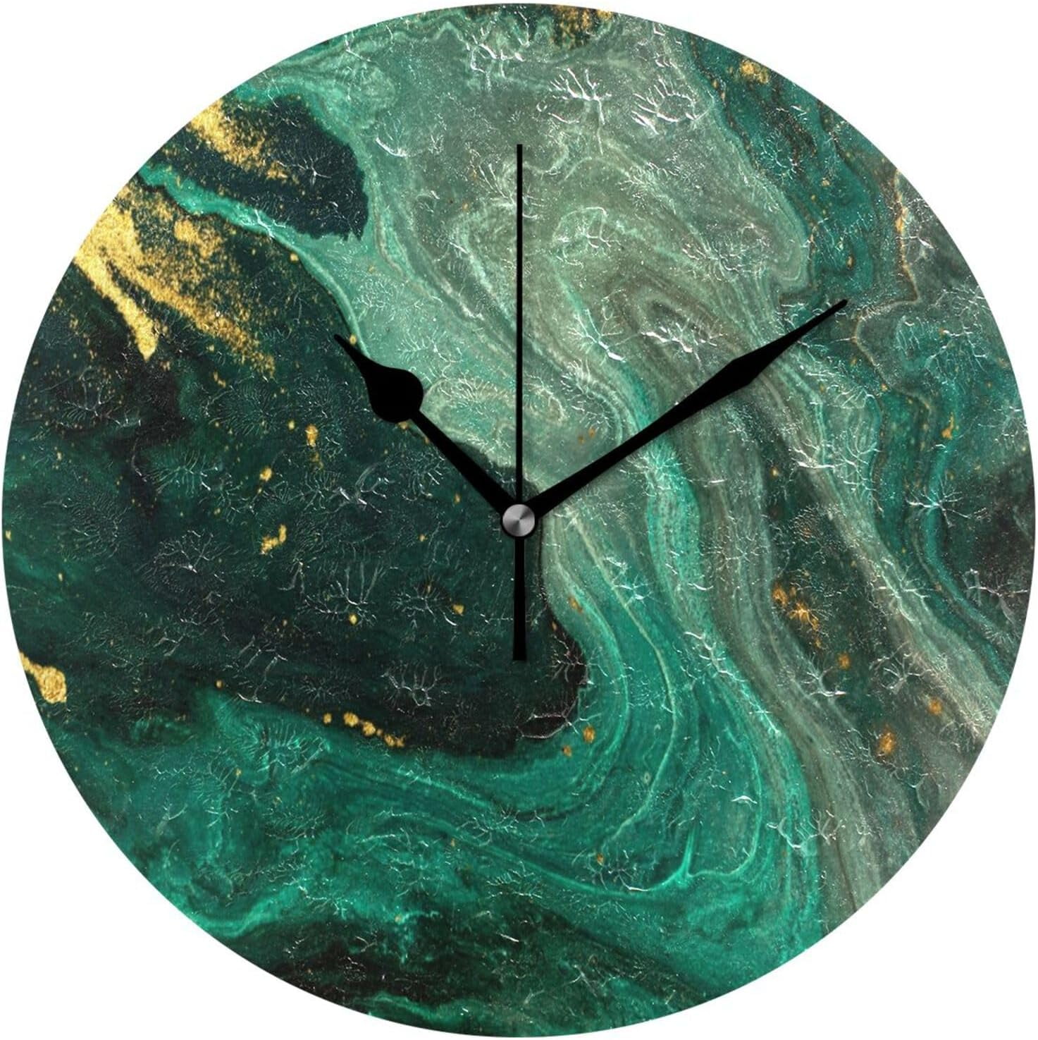 GZHJMY Round Digital Clock Green Abstract Marble Creative Decorative ...
