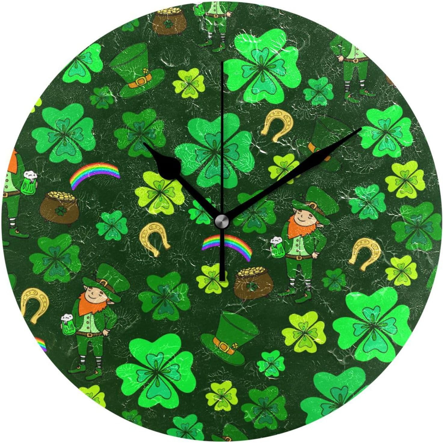 GZHJMY Round Digital Clock Hat with Clover Pot of Gold and Rainbow ...