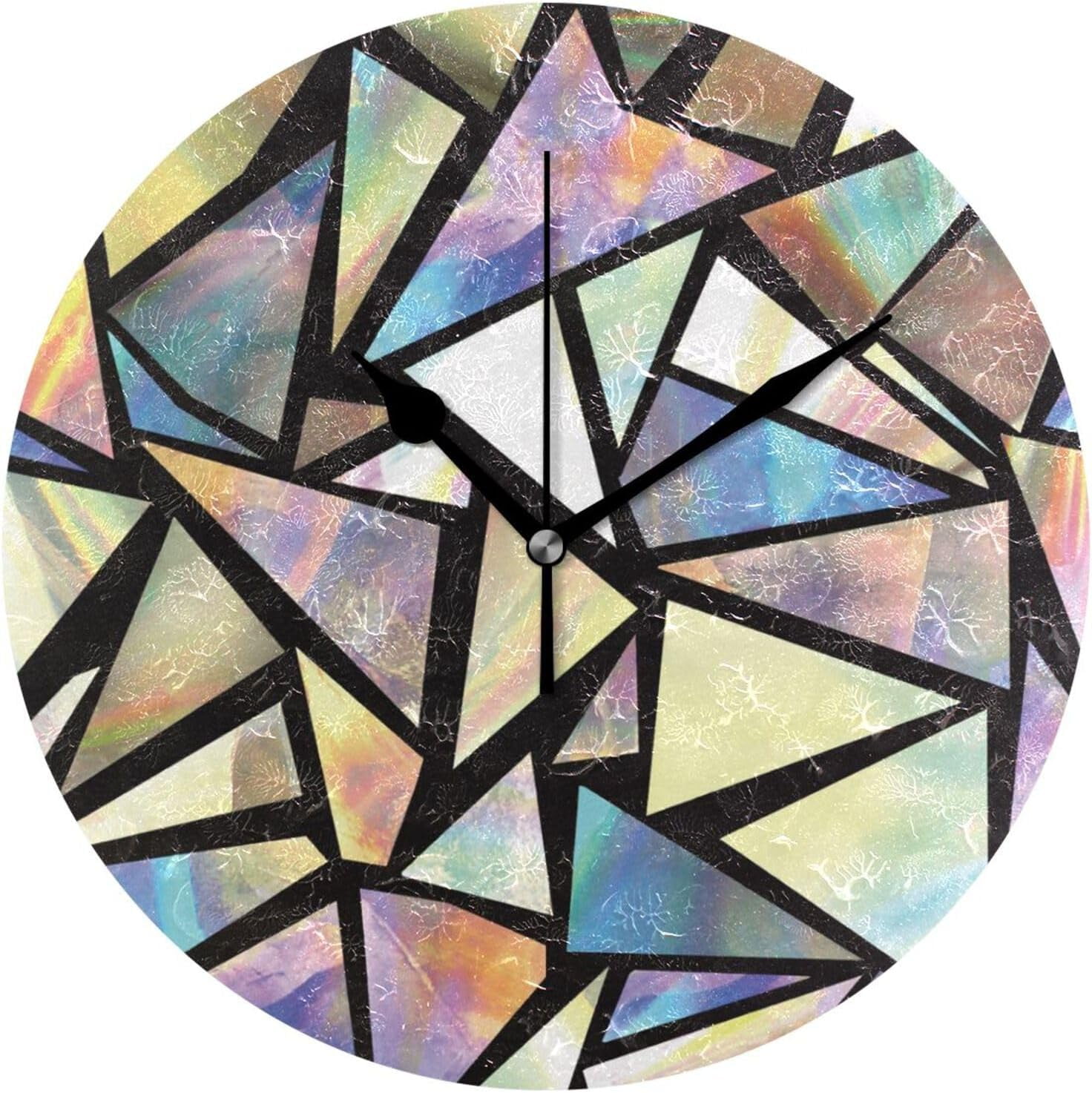 GZHJMY Round Digital Clock Iridescent Triangles Abstract Creative ...