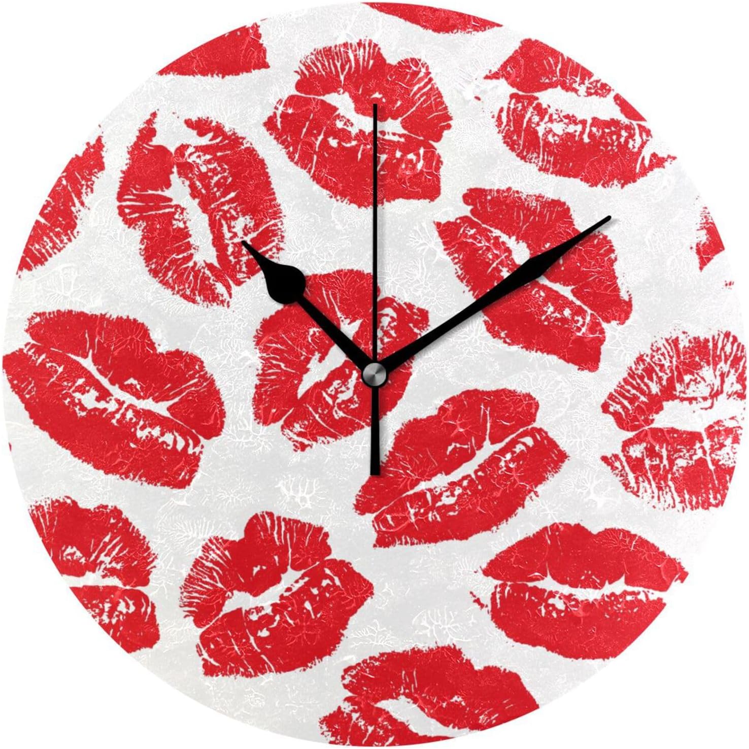GZHJMY Round Digital Clock Kiss Red Lips Creative Decorative Quiet Not ...