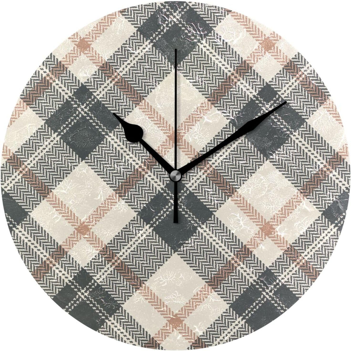 GZHJMY Round Digital Clock Light Yellow Black Plaid Creative Decorative ...