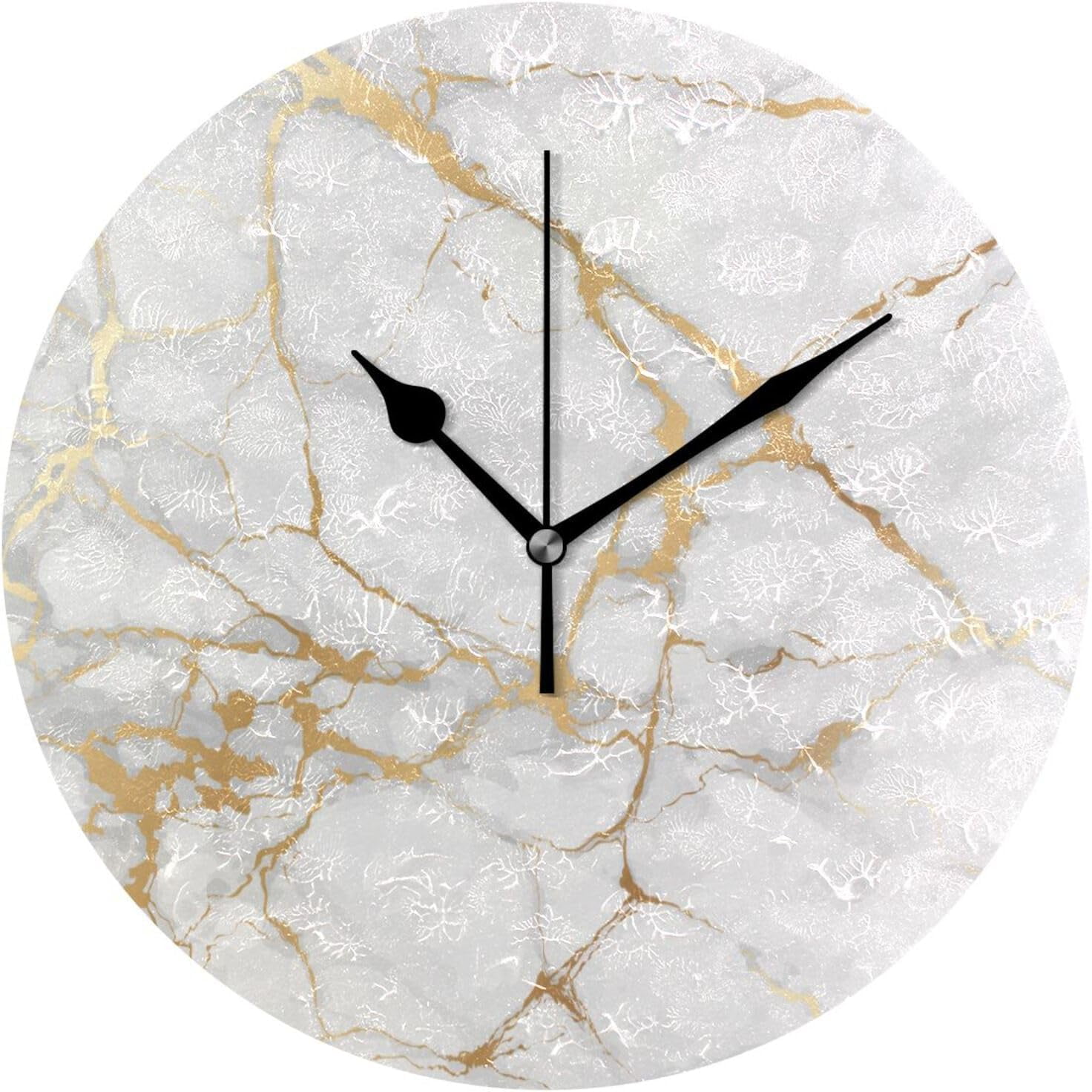GZHJMY Round Digital Clock Marble with Golden Texture Creative ...
