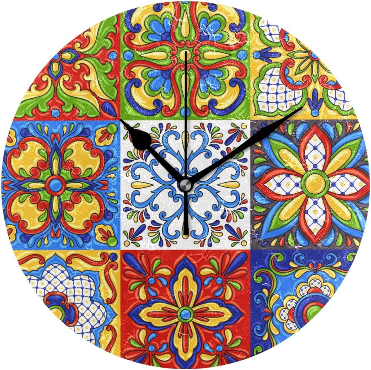 GZHJMY Round Digital Clock Mexican Ceramic Tile Pattern-1 Creative ...