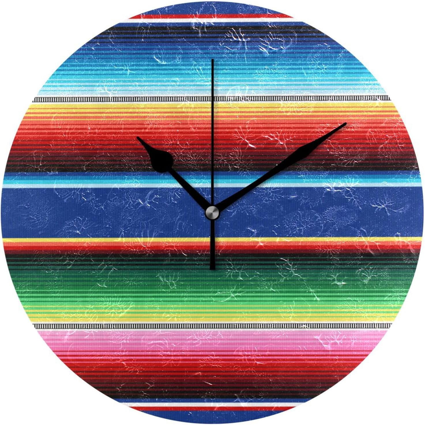 GZHJMY Round Digital Clock Mexican Serape Blanket Stripes Creative ...