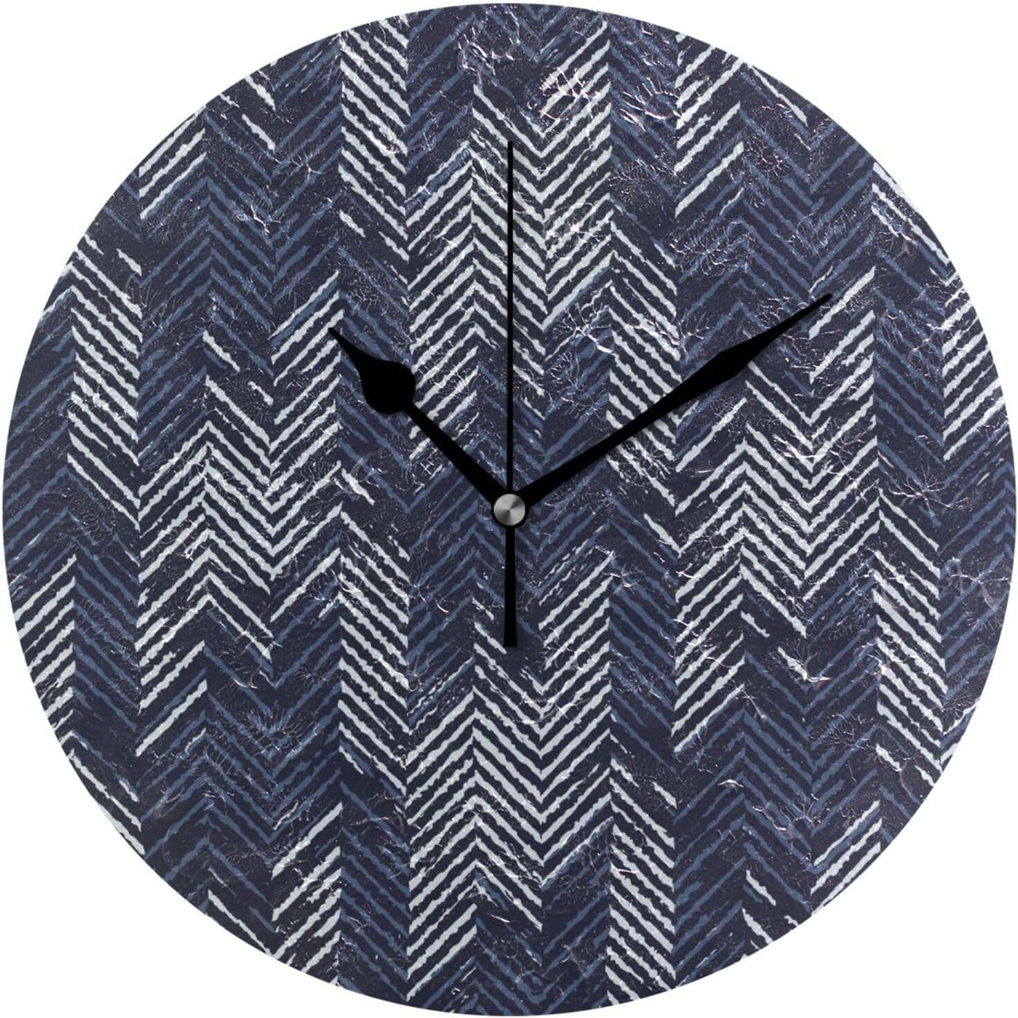 GZHJMY Round Digital Clock Navy Blue Chevron Creative Decorative Quiet ...