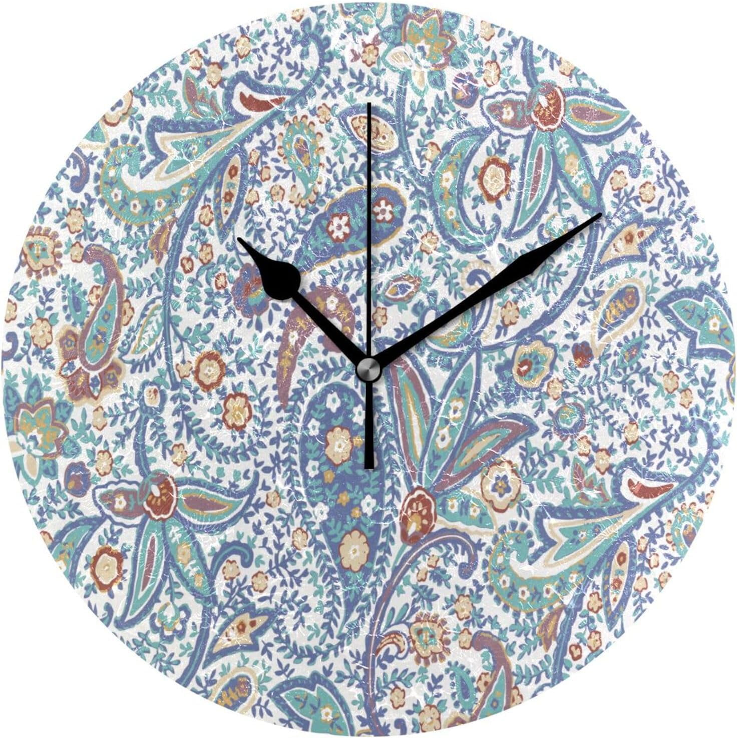 GZHJMY Round Digital Clock Paisley Creative Decorative Quiet Not ...