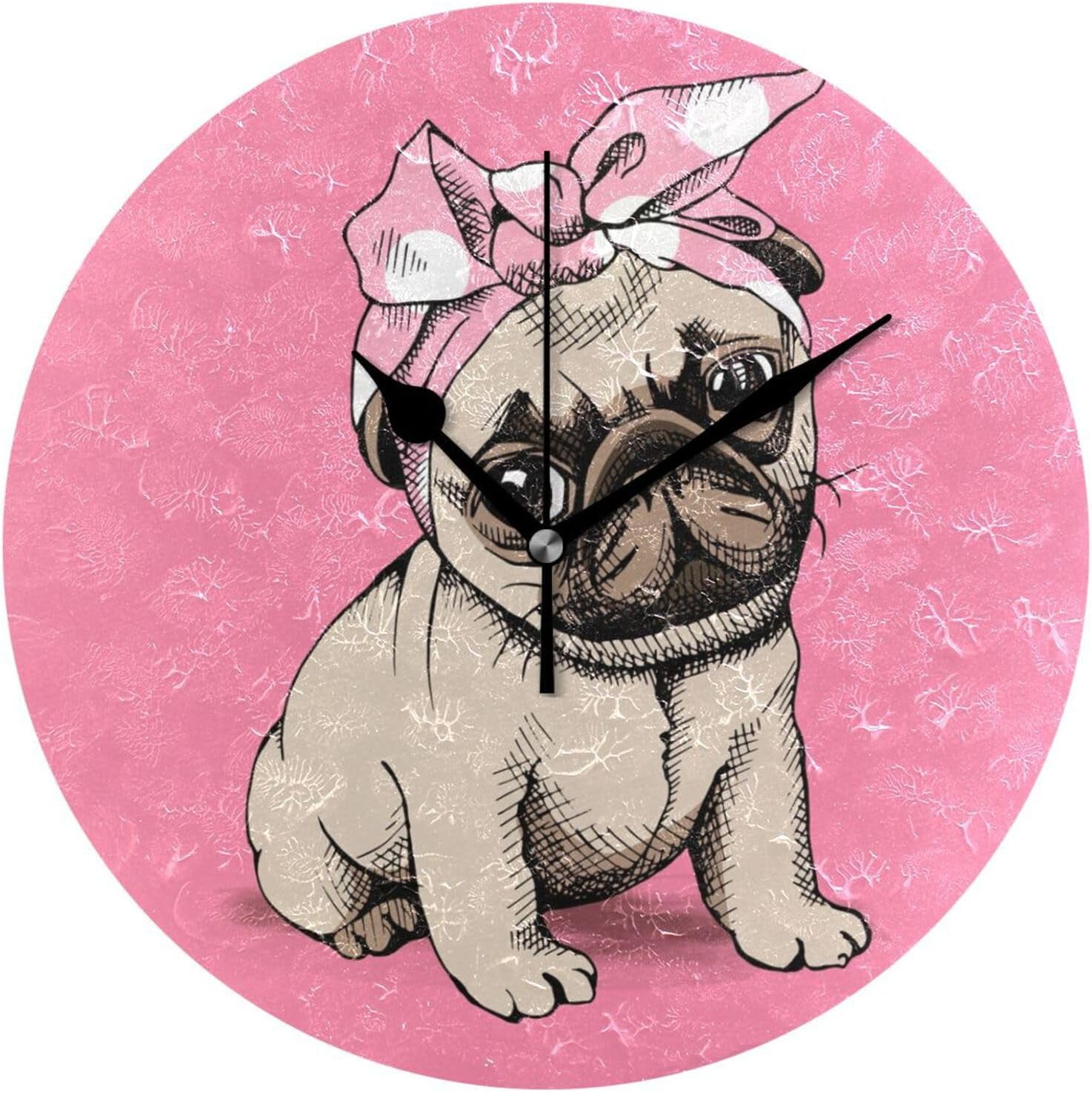 GZHJMY Round Digital Clock Pink Headband Pug Creative Decorative Quiet ...