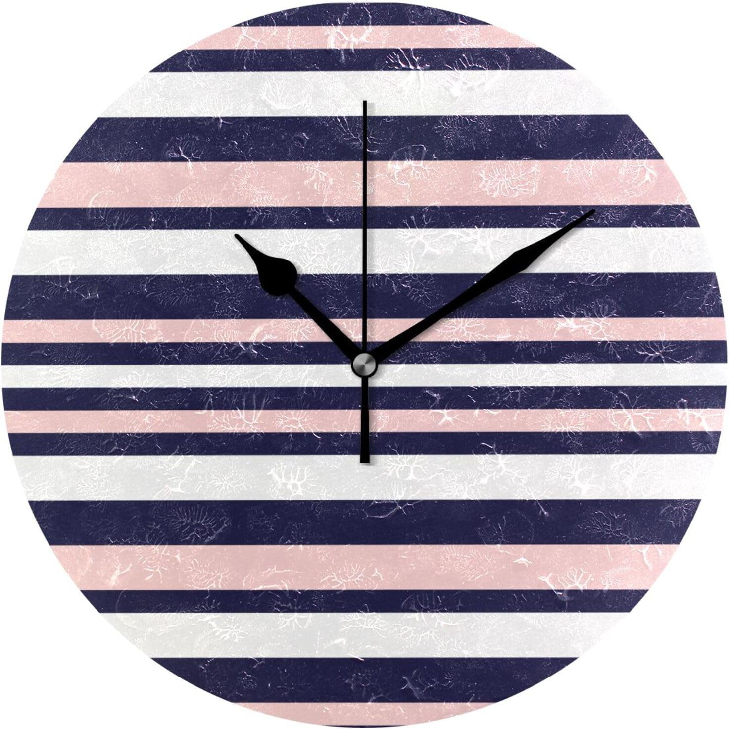 GZHJMY Round Digital Clock Pink Navy Stripe Creative Decorative Quiet ...