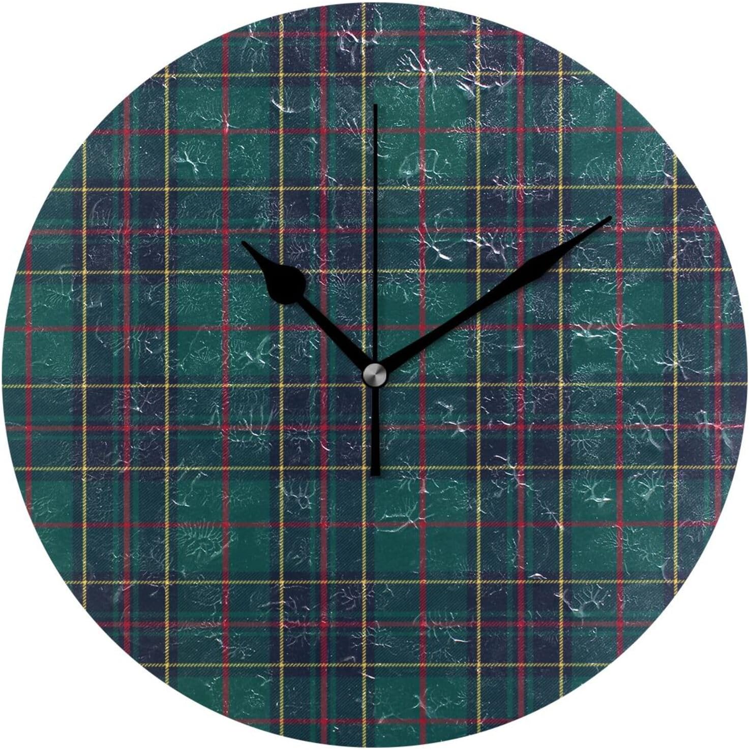 GZHJMY Round Digital Clock Red Blue Green Plaid Creative Decorative ...
