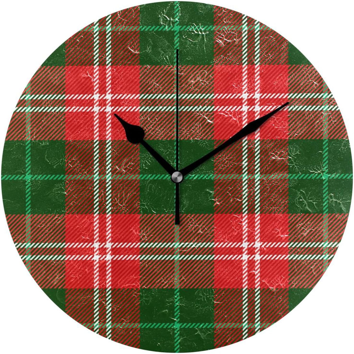 GZHJMY Round Digital Clock Red Green Buffalo Plaid Creative Decorative ...
