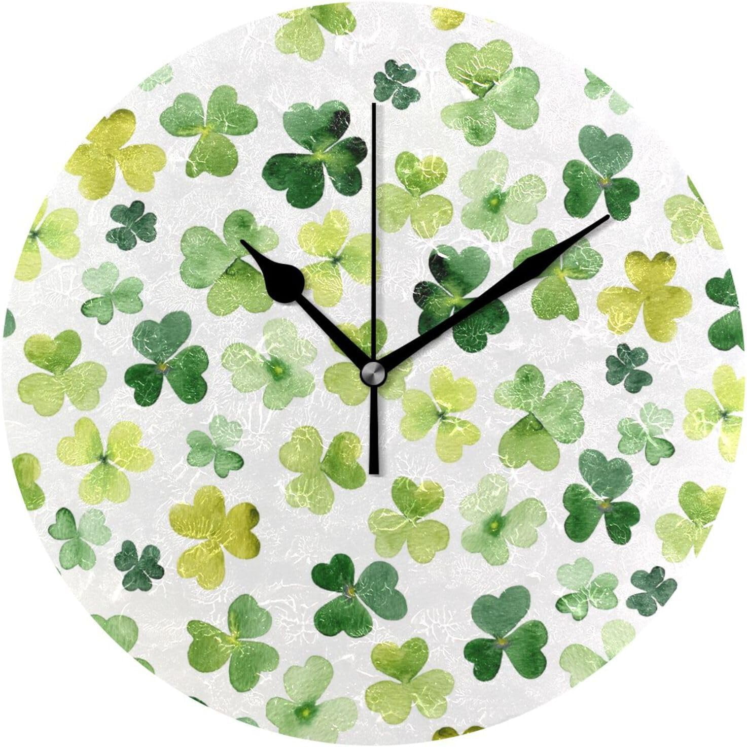 GZHJMY Round Digital Clock St. Patrick's Day Watercolor Clover Shamrock ...
