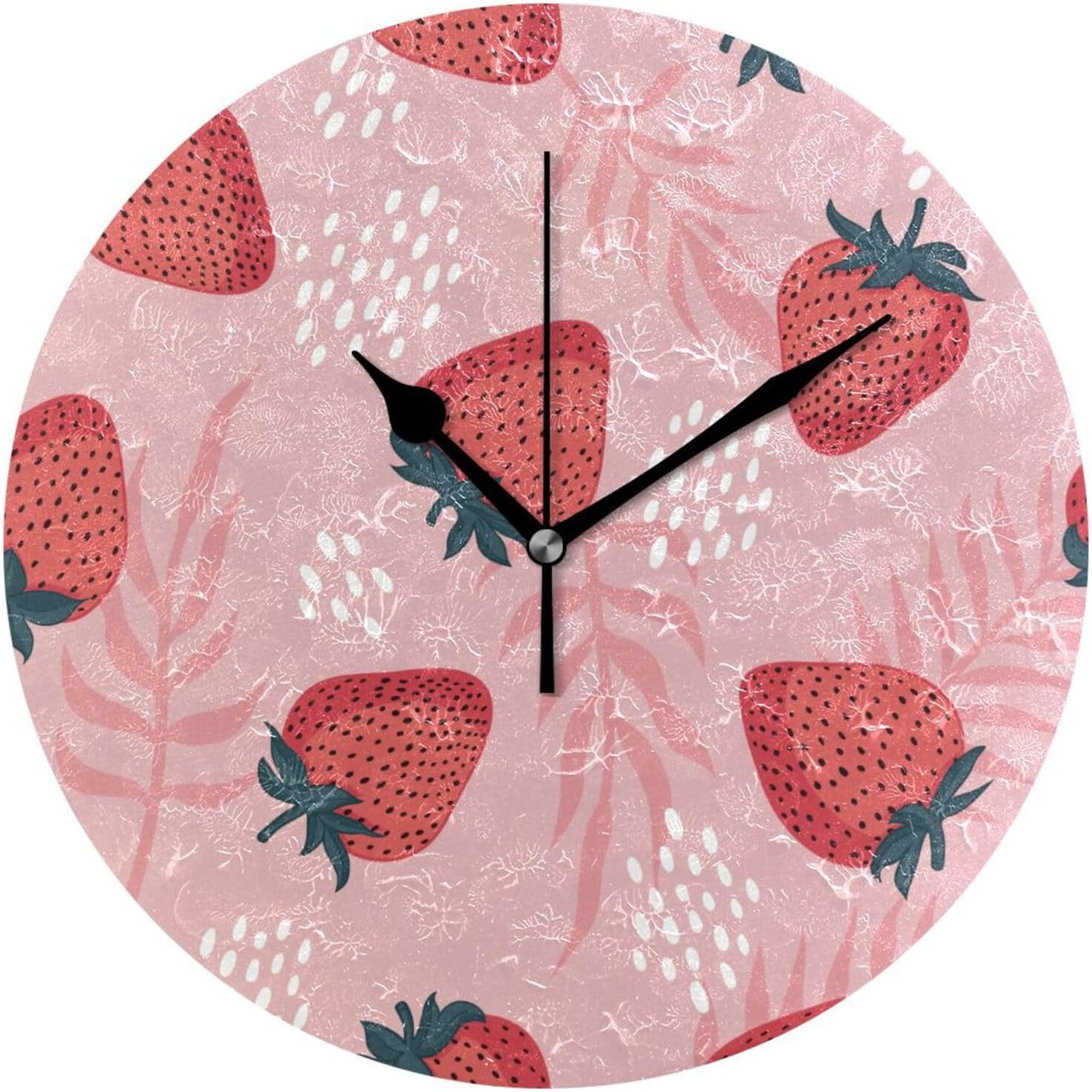 GZHJMY Round Digital Clock Strawberry Pink Floral Creative Decorative ...