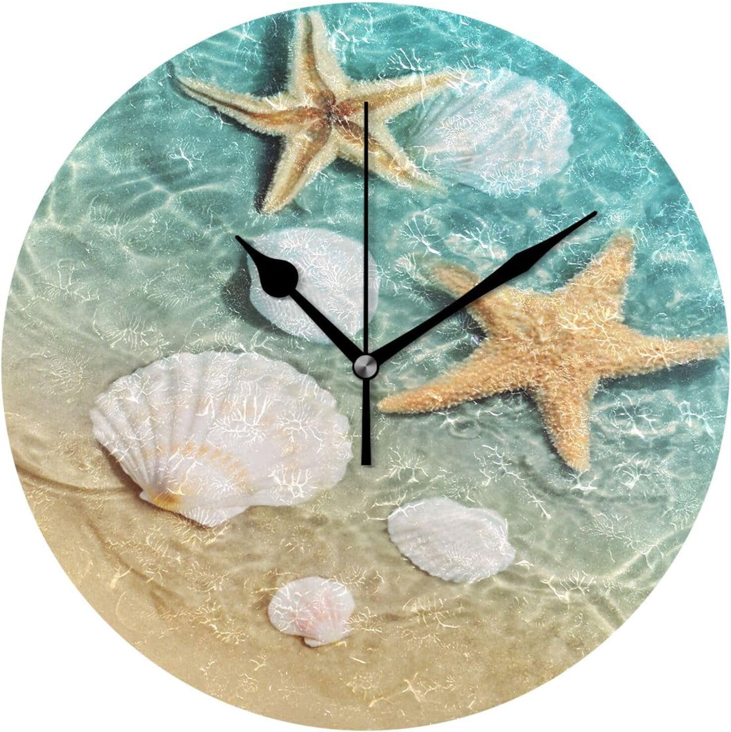 GZHJMY Round Digital Clock Summer Beach Starfish and Seashell Creative ...