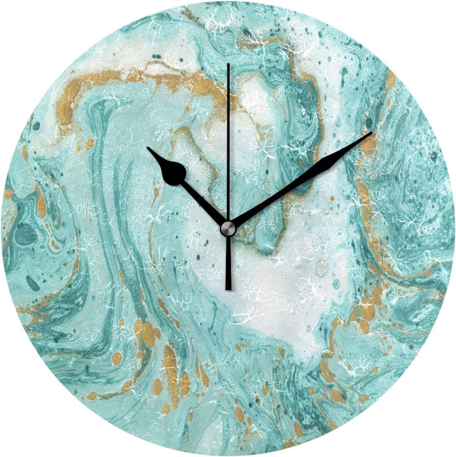GZHJMY Round Digital Clock Turquoise Marble Texture Creative Decorative ...