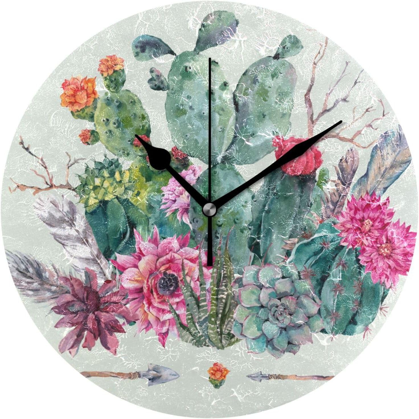 GZHJMY Round Digital Clock Vintage Boho Cactus Creative Decorative ...
