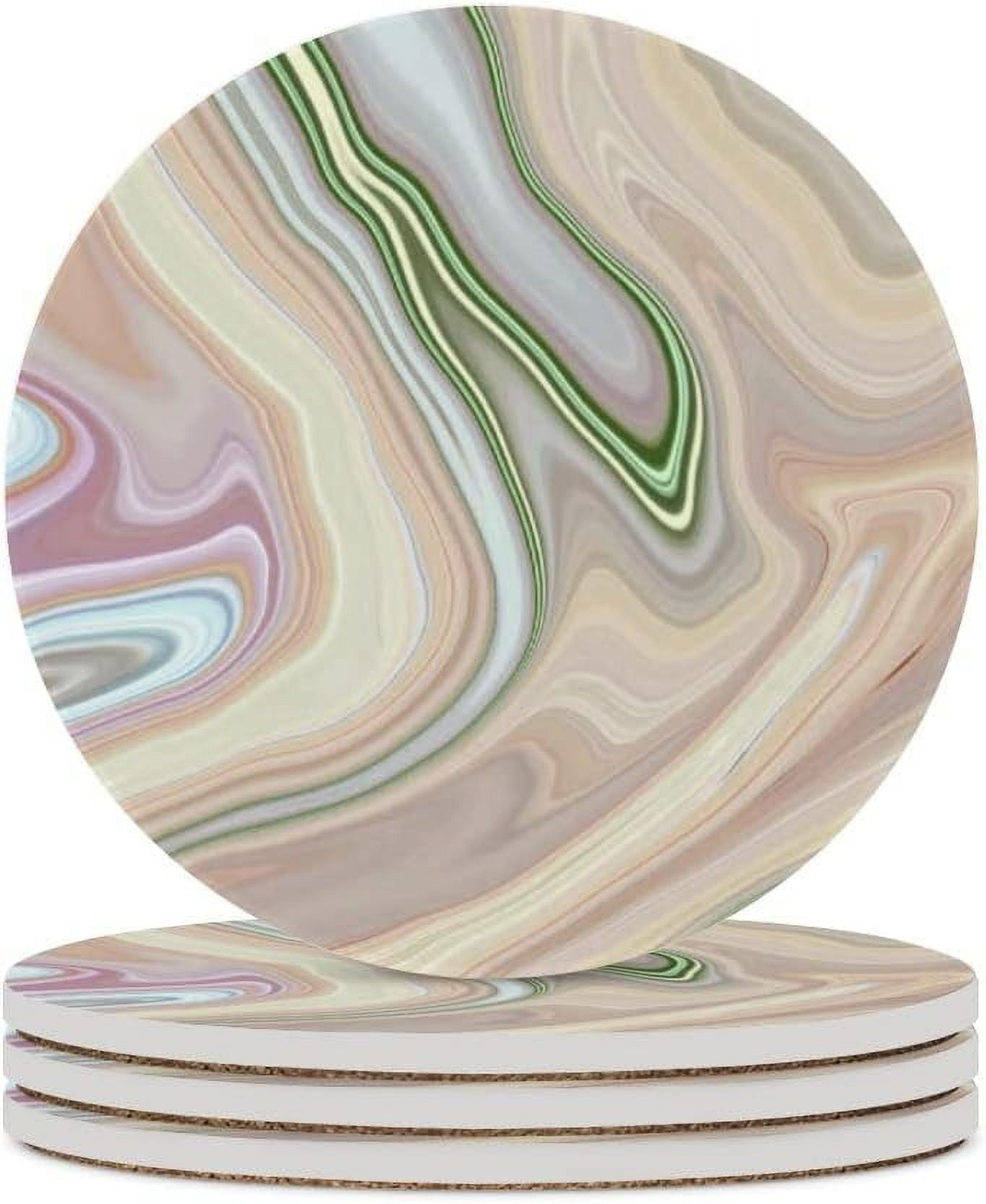 GZHJMY Round Drink Coasters, 6 Pcs Brown Marble Colorful Pastel ...
