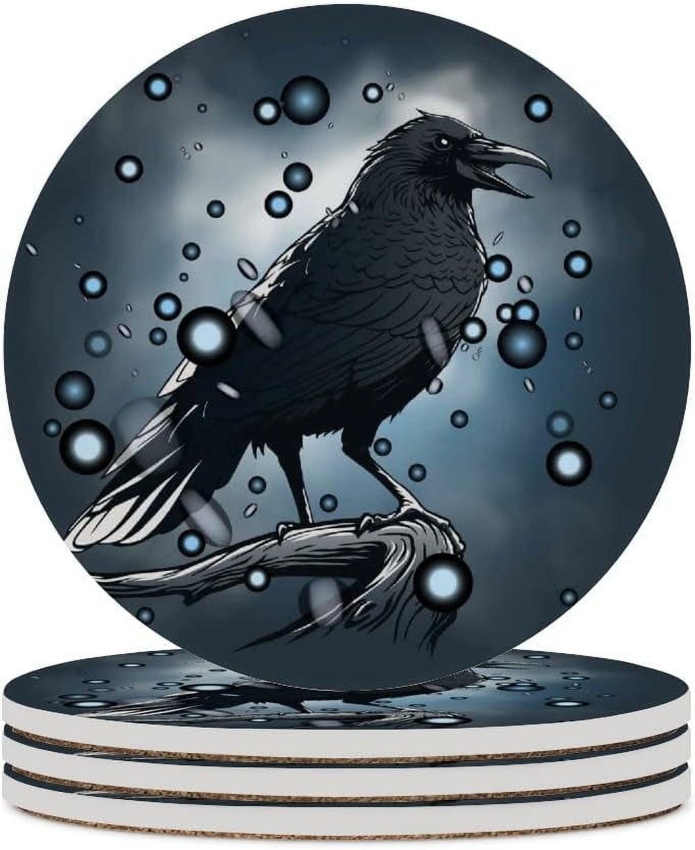 GZHJMY Round Drink Coasters, 6 Pcs Raven with Bubbles Absorbent Ceramic ...