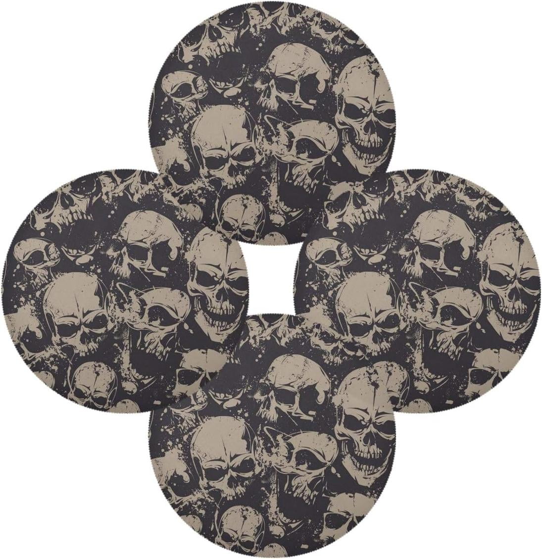 GZHJMY Round Placemats Vintage Scary Skull Place Mat Wear and Heat ...