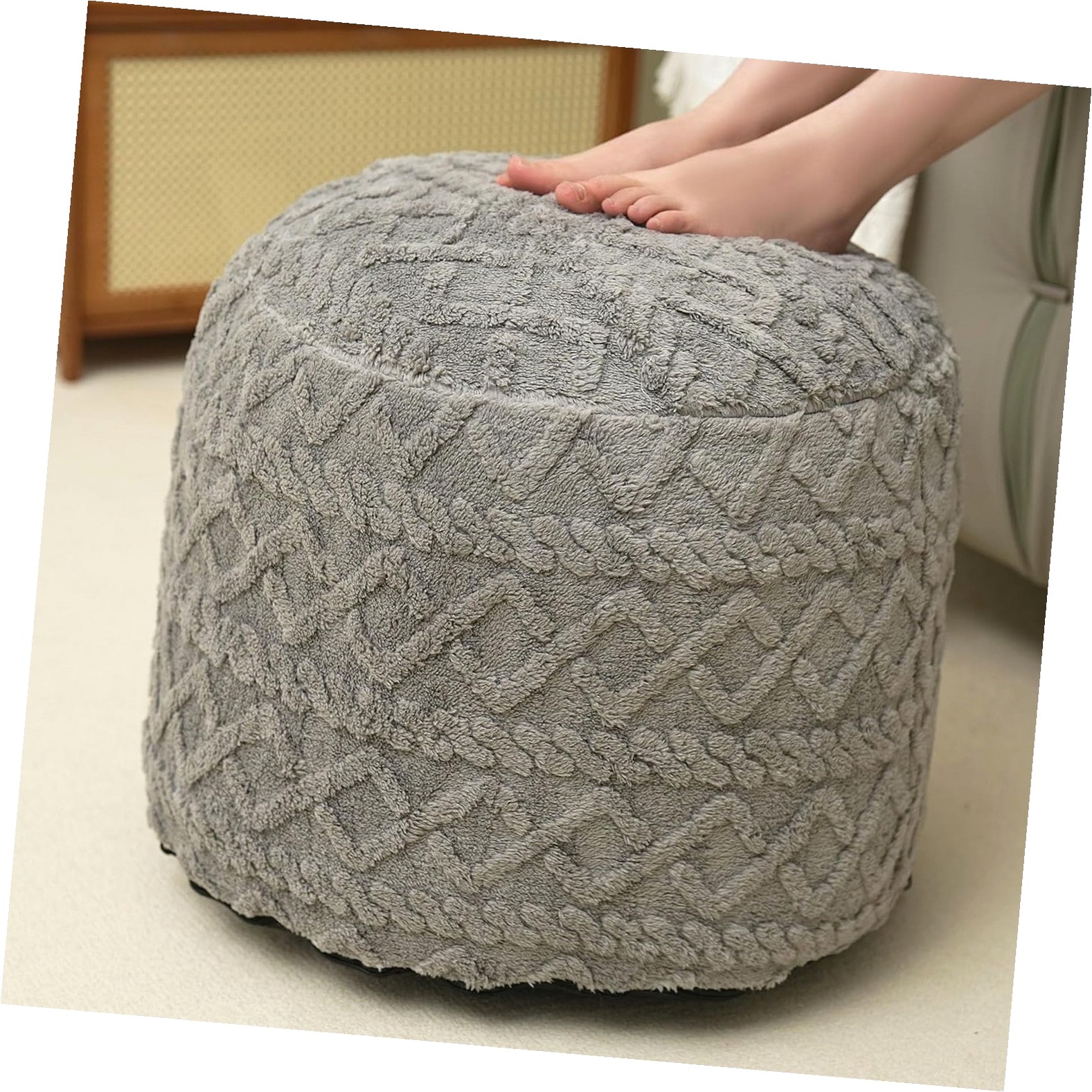 GZHJMY Round Stuffed Pouf Ottoman for Foot Rest, Faux Poufs with Chunk ...