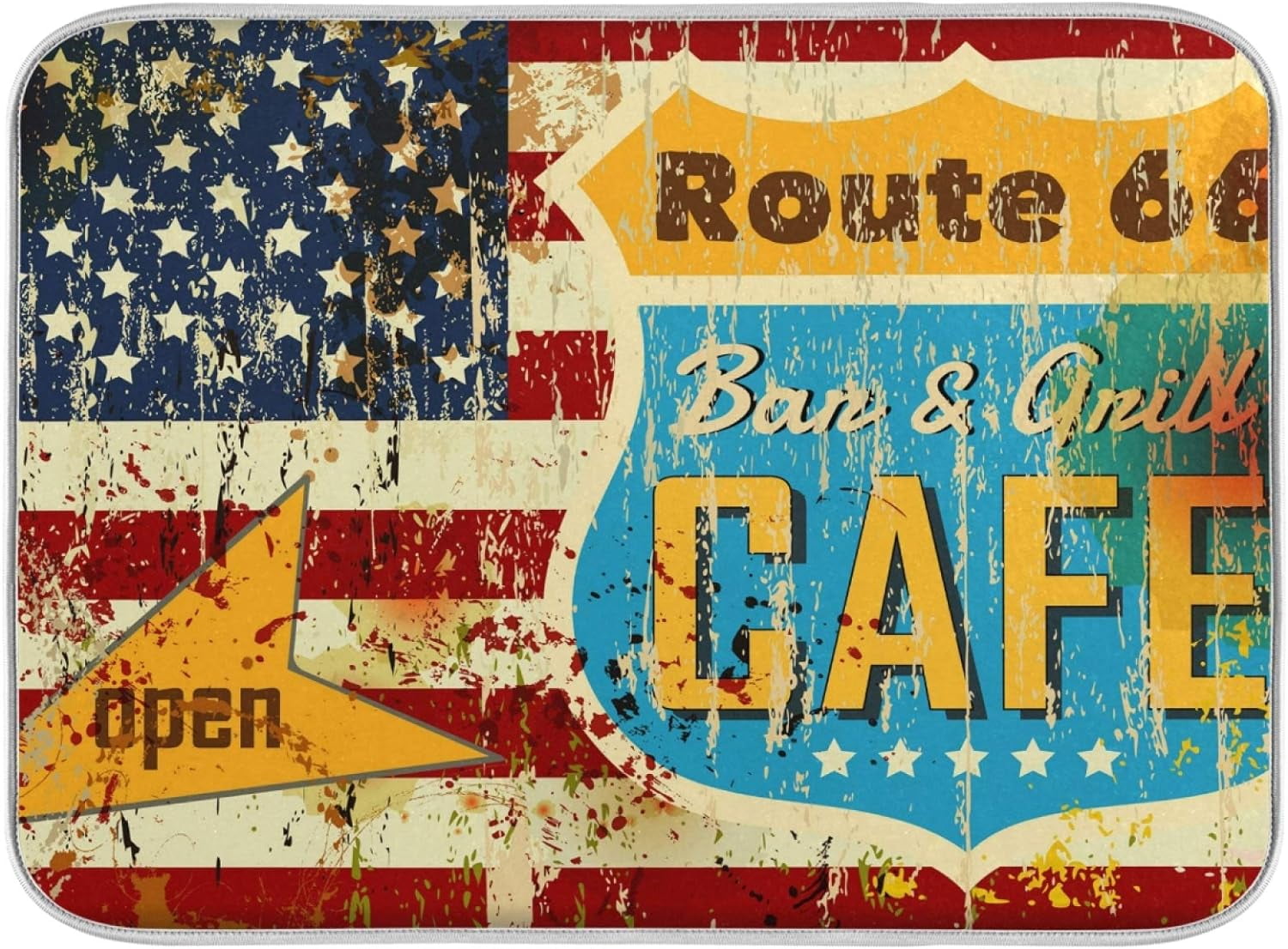 GZHJMY Route 66 American Flag Cafe Dish Drying Mat Countertop Protector ...