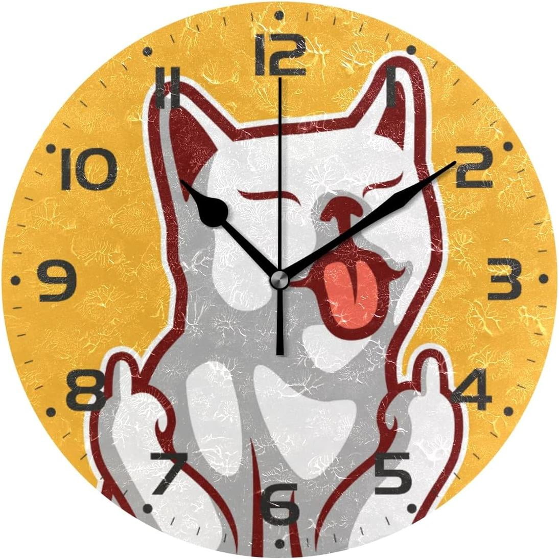 GZHJMY Rude White Kitten Cat Wall Clock, 10" Silent Non Ticking Round ...