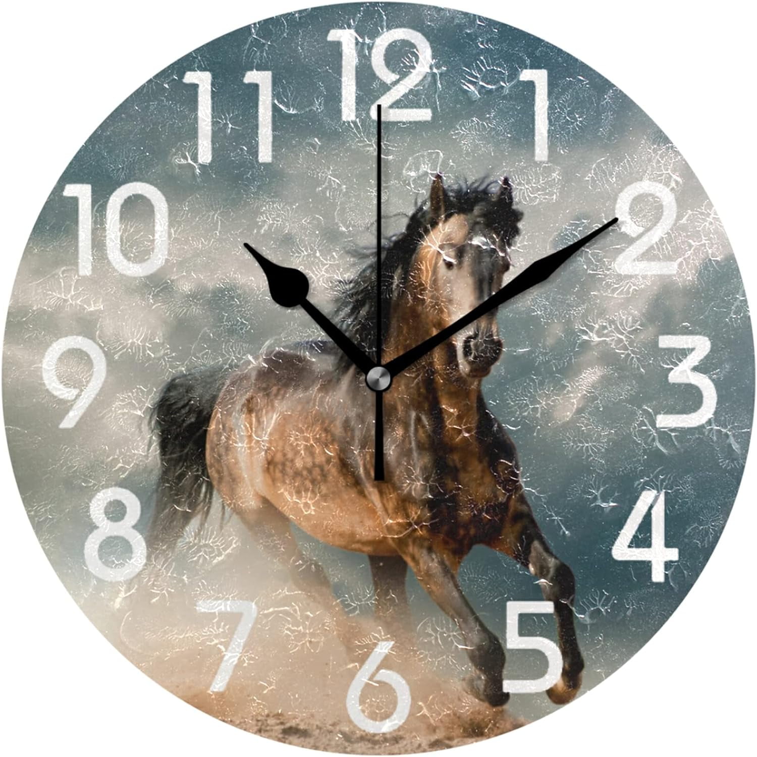 GZHJMY Running Horse in Dust Round Wall Clock, 9.5 Inch Battery ...