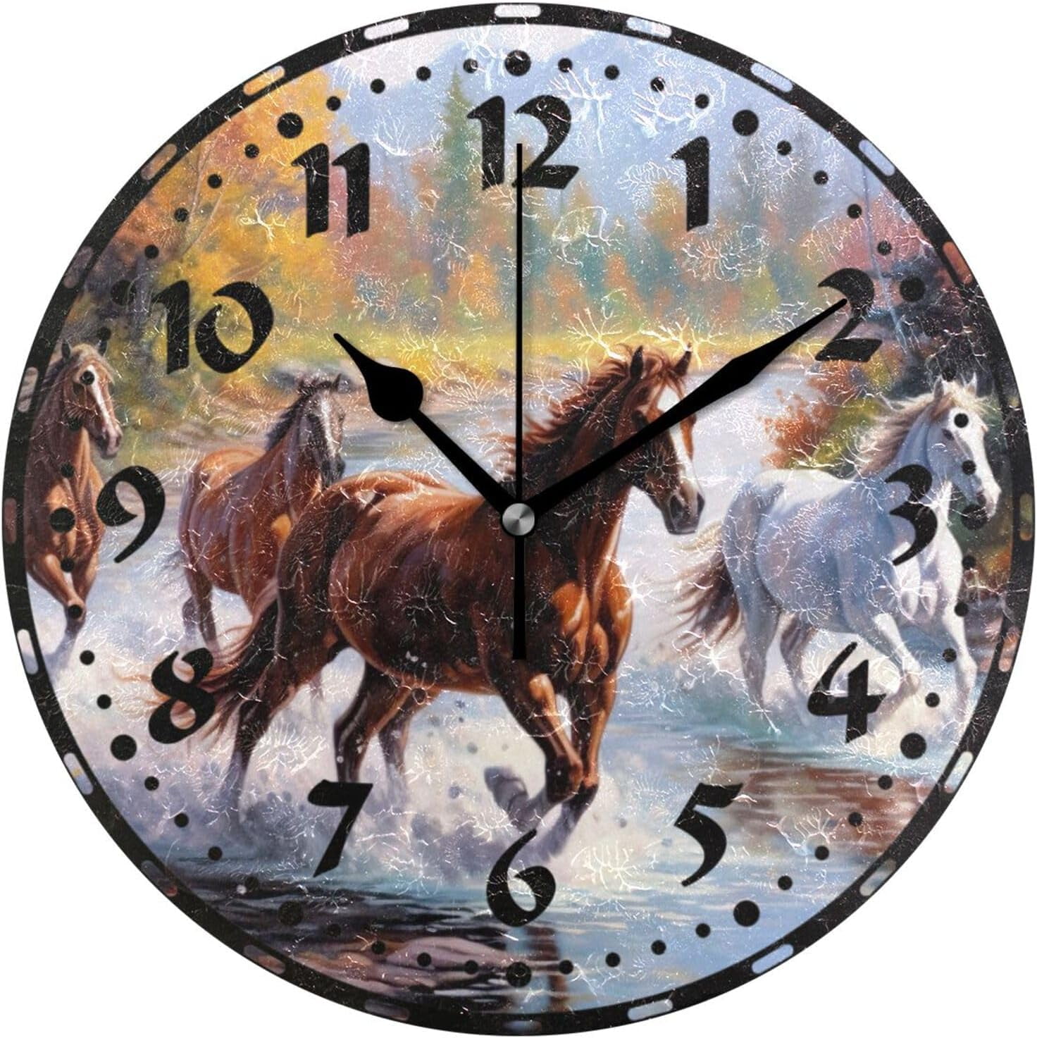 GZHJMY Running Horses Painting Wall Clock, PVC Silent Non Ticking 10 ...