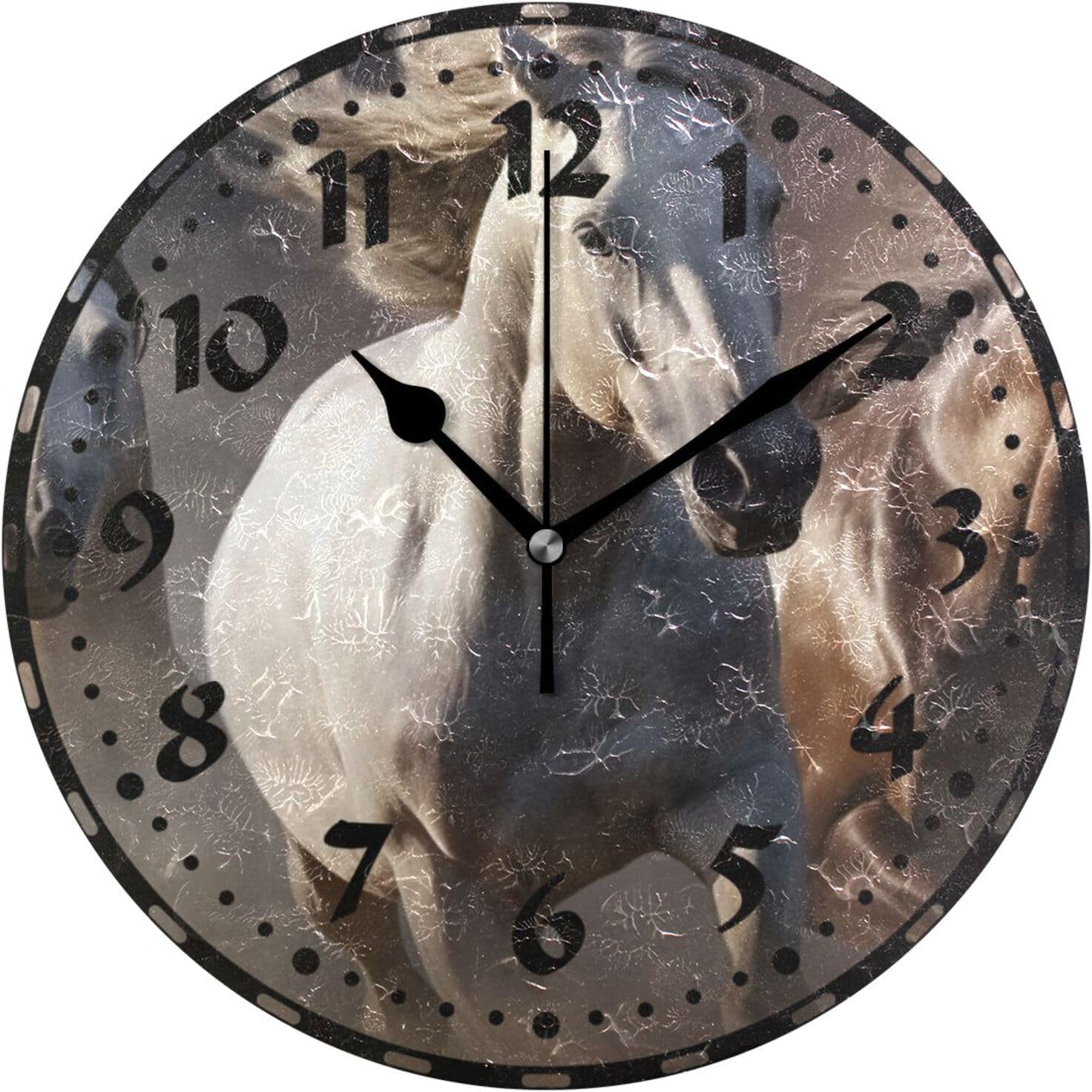 GZHJMY Running Horses Wall Clock, PVC Silent Non Ticking 10 Inch ...
