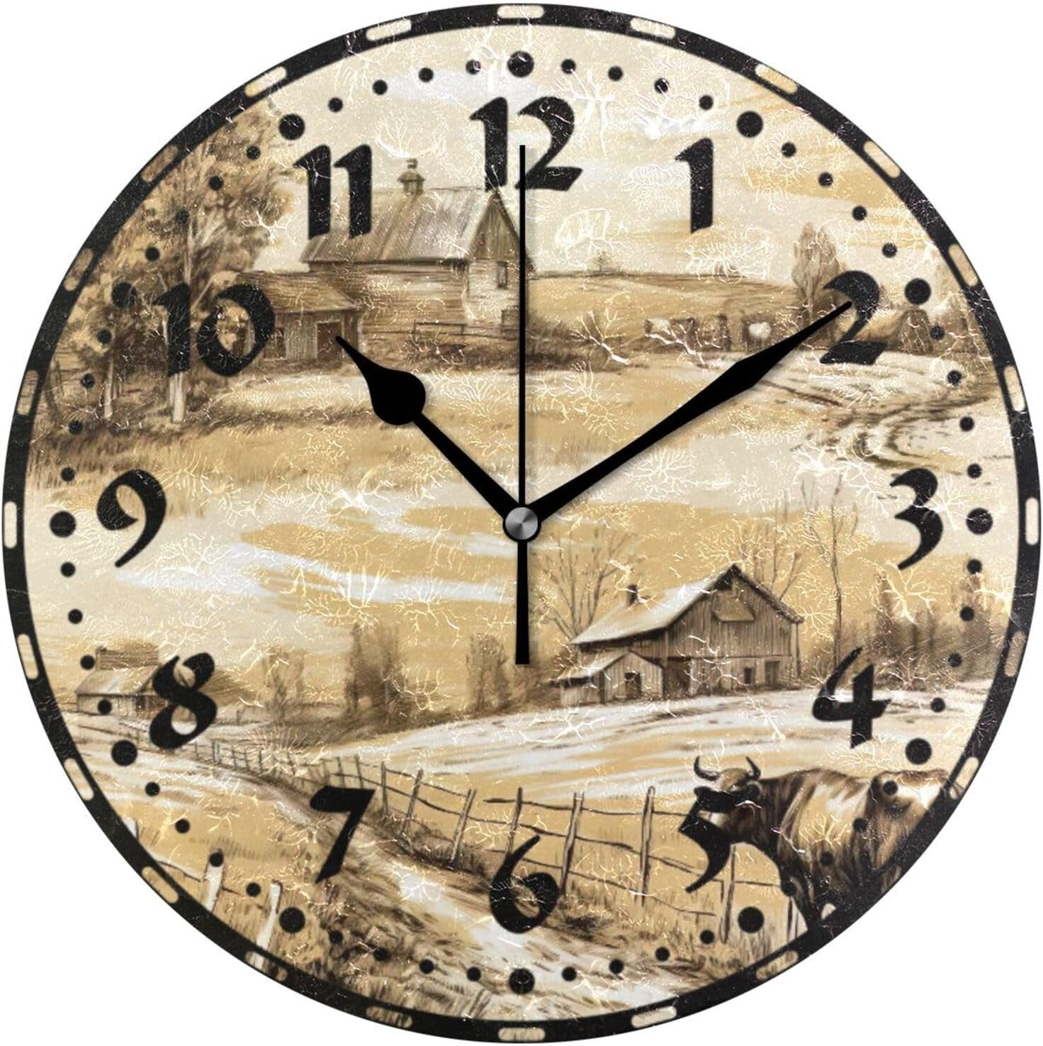 GZHJMY Rural Landscape Wall Clock, Silent Non Ticking 10 Inch Battery ...