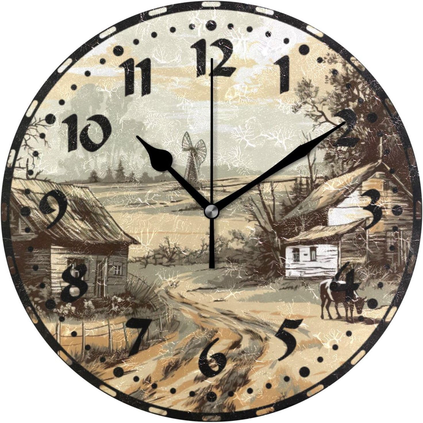 GZHJMY Rural Village Wall Clock, PVC Silent Non Ticking 10 Inch Battery ...