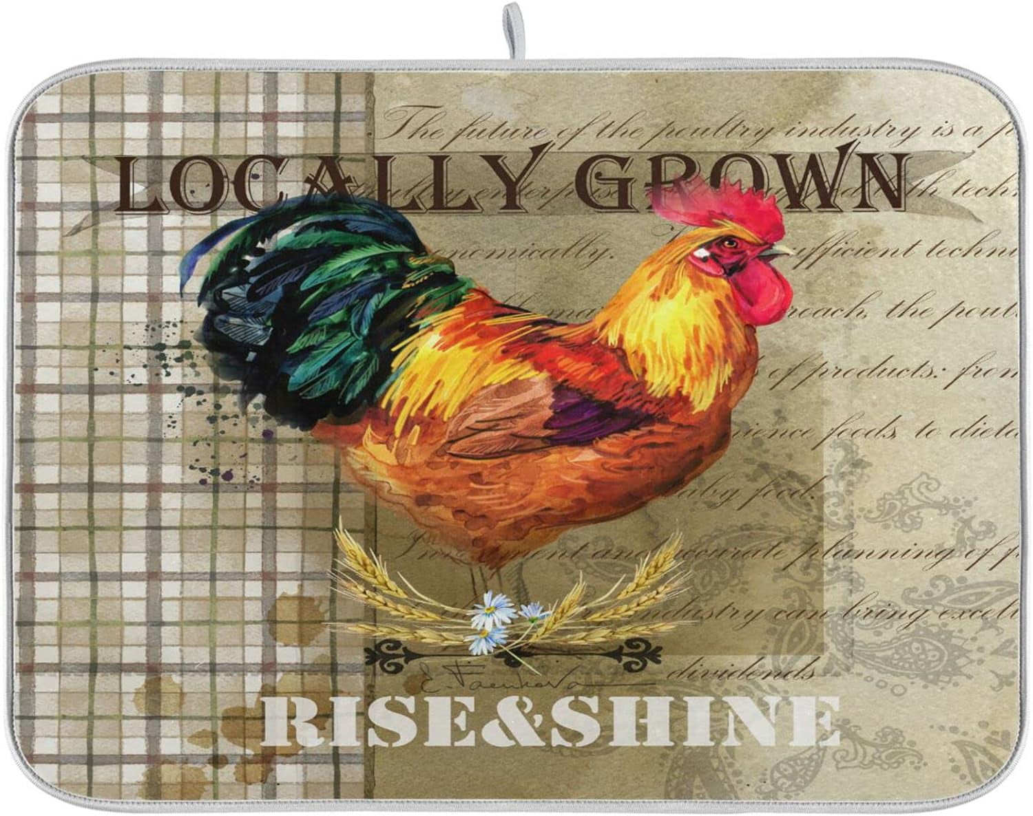 GZHJMY Rural Vintage Farm Rooster Absorbent Dish Drying Mat Microfiber ...