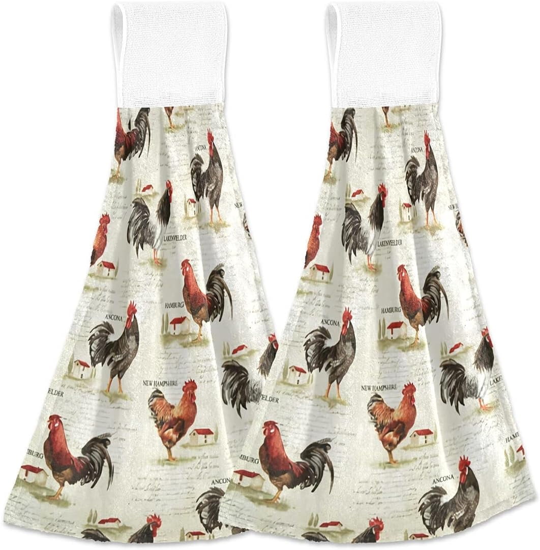 GZHJMY Rustic Rooster Hanging Kitchen Towels 2 Pieces Farm Animal Hand ...