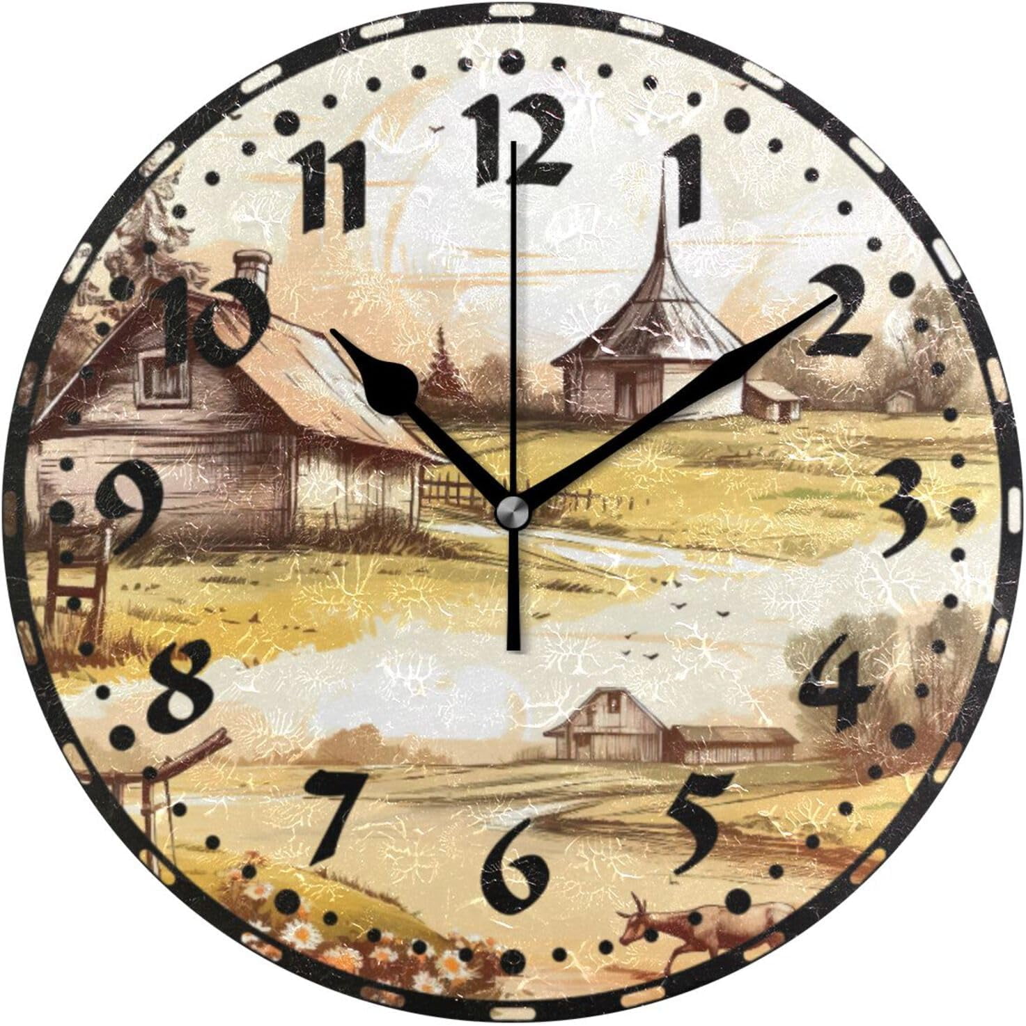 GZHJMY Rustic Theme Wall Clock, Silent Non Ticking 10 Inch Battery ...