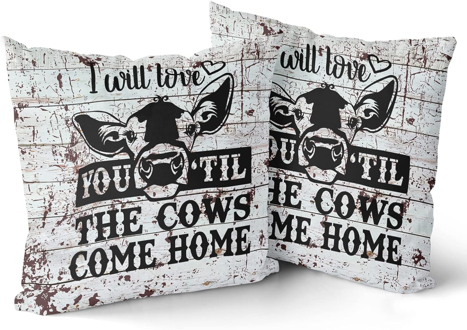 GZHJMY Rustic Wood Board Throw Pillow Cover Cow Print Set of 2，I Will ...
