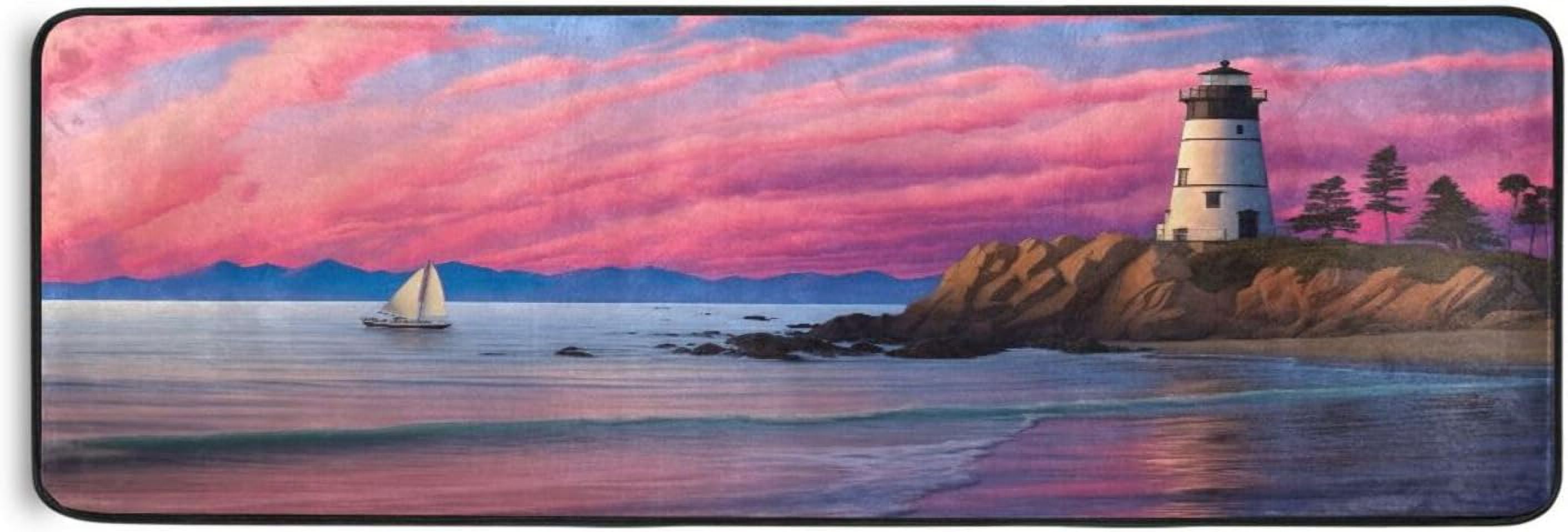 GZHJMY Sailboat and Lighthouse Area Rug - 2' x 6' Washable Runner Rugs ...