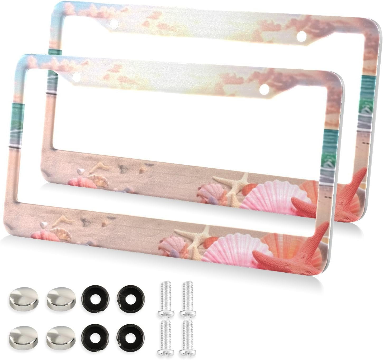 GZHJMY Sandy Beach License Plate Frames 2 Pack Aluminum License Plate ...