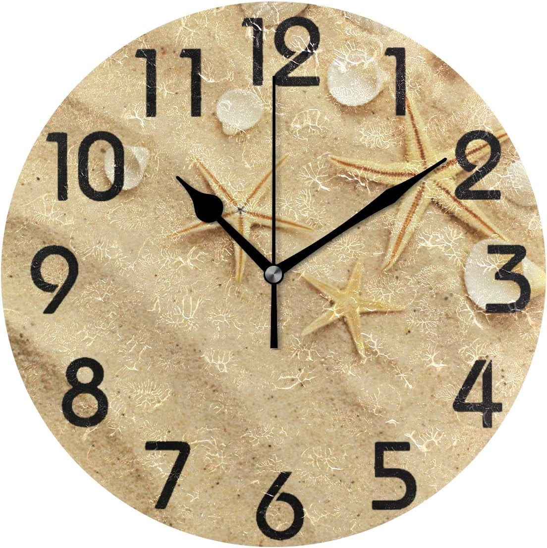 GZHJMY Sandy Beach Starfish Shell Round Wall Clock, 9.5 Inch Battery ...