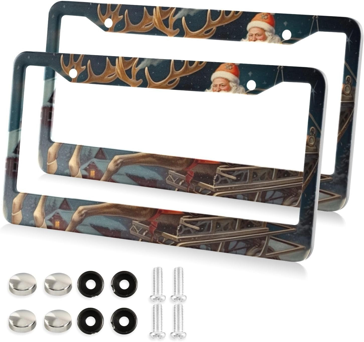 GZHJMY Santa Claus Pattern License Plate Frames 2 Pack Aluminum License ...