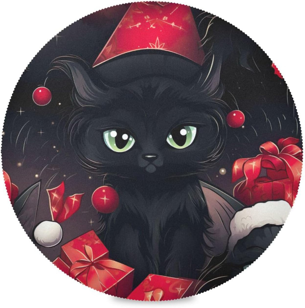 GZHJMY Santa Hat Cat Round Placemats 15.4in, Washable Heat Resistant ...