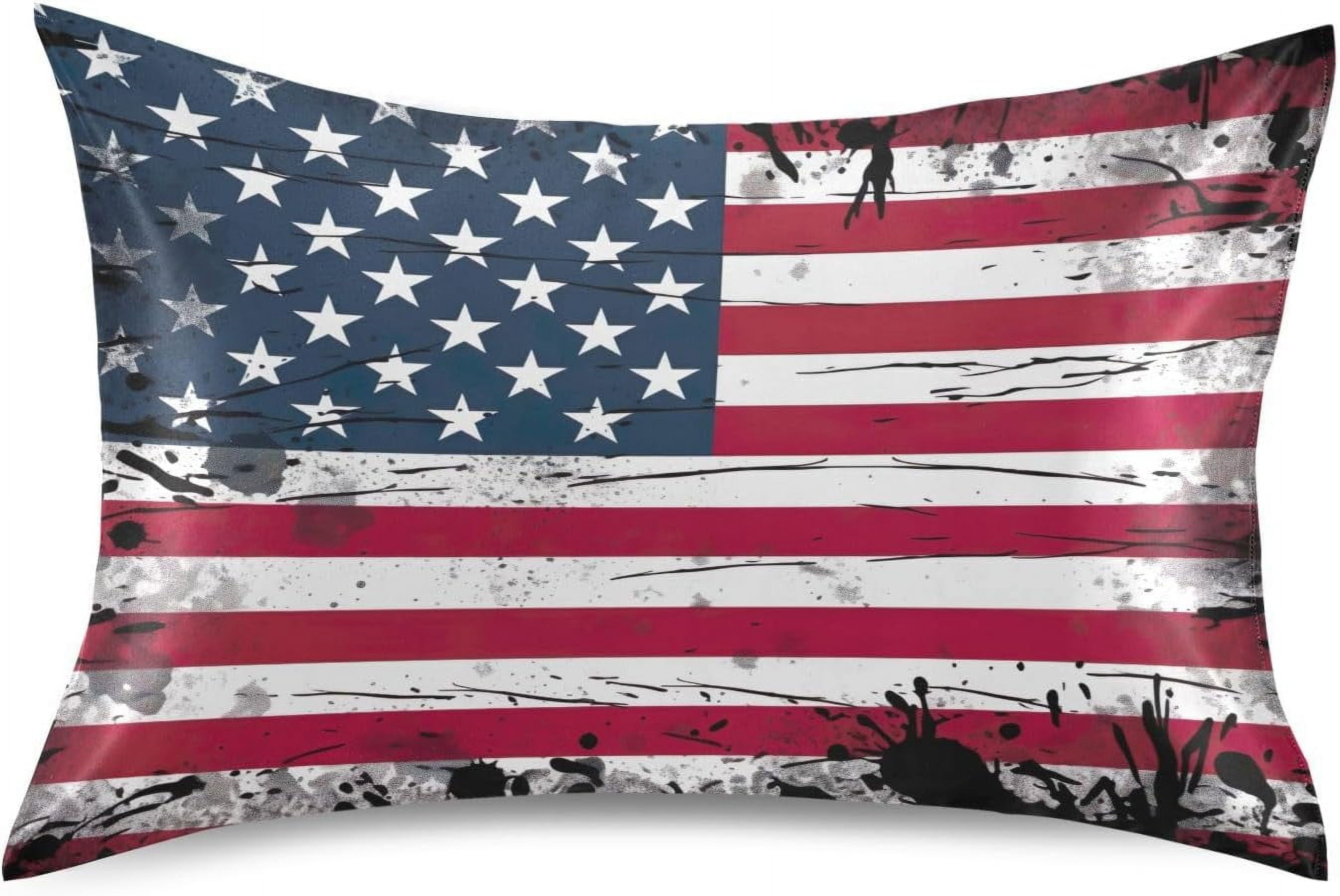 GZHJMY Satin Pillowcase for Hair and Skin, American Flag Cooling Pillow ...