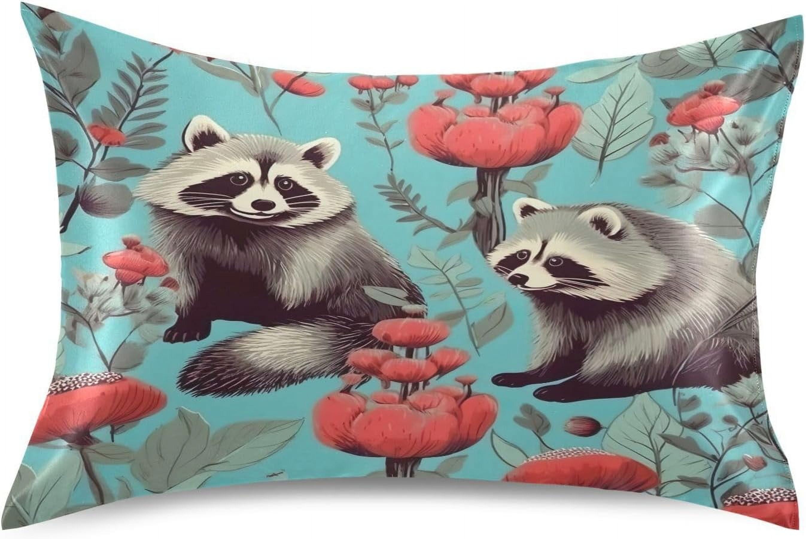 GZHJMY Satin Pillowcase for Hair and Skin, Cute Raccoon Cooling Pillow ...