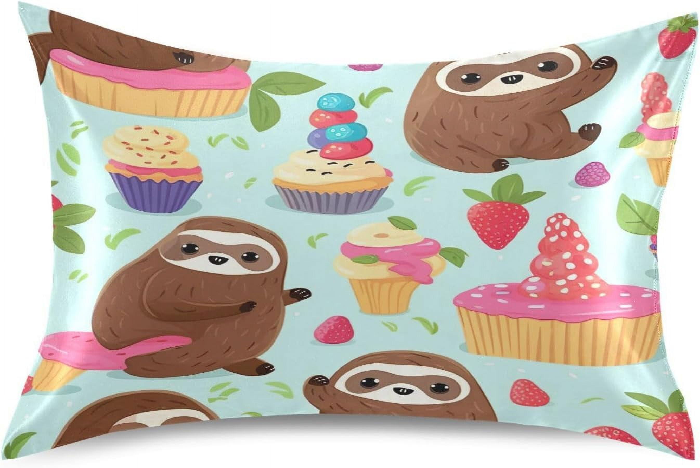 GZHJMY Satin Pillowcase for Hair and Skin, Cute Sloths Cooling Pillow ...