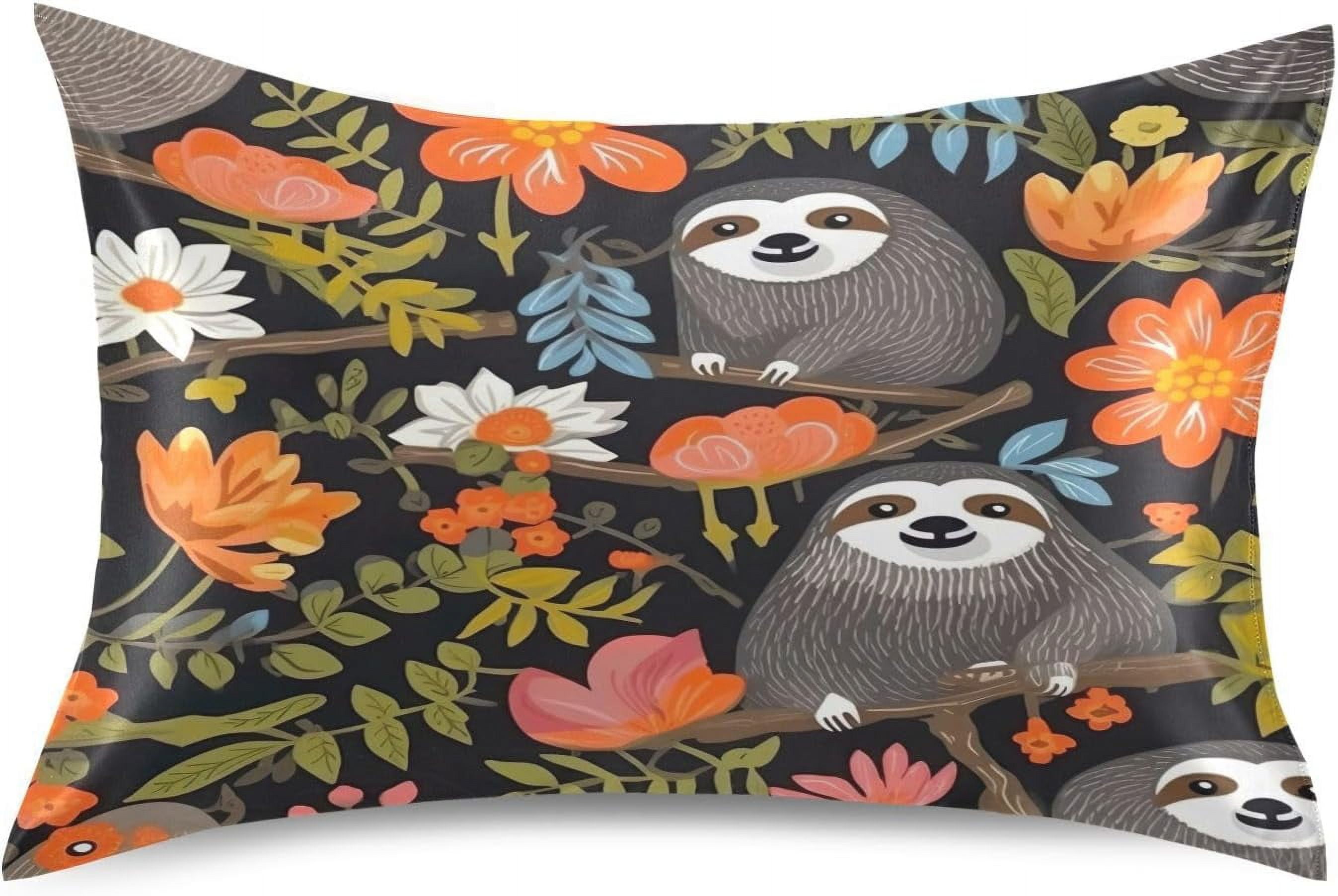 GZHJMY Satin Pillowcase for Hair and Skin, Cute Sloths Cooling Pillow ...